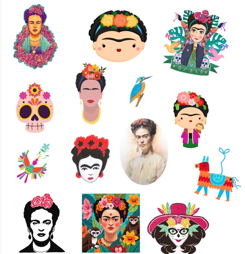 Frida-inspired Sticker Sheet, Printable PNG PDF Stickers, Fun Gift for ...