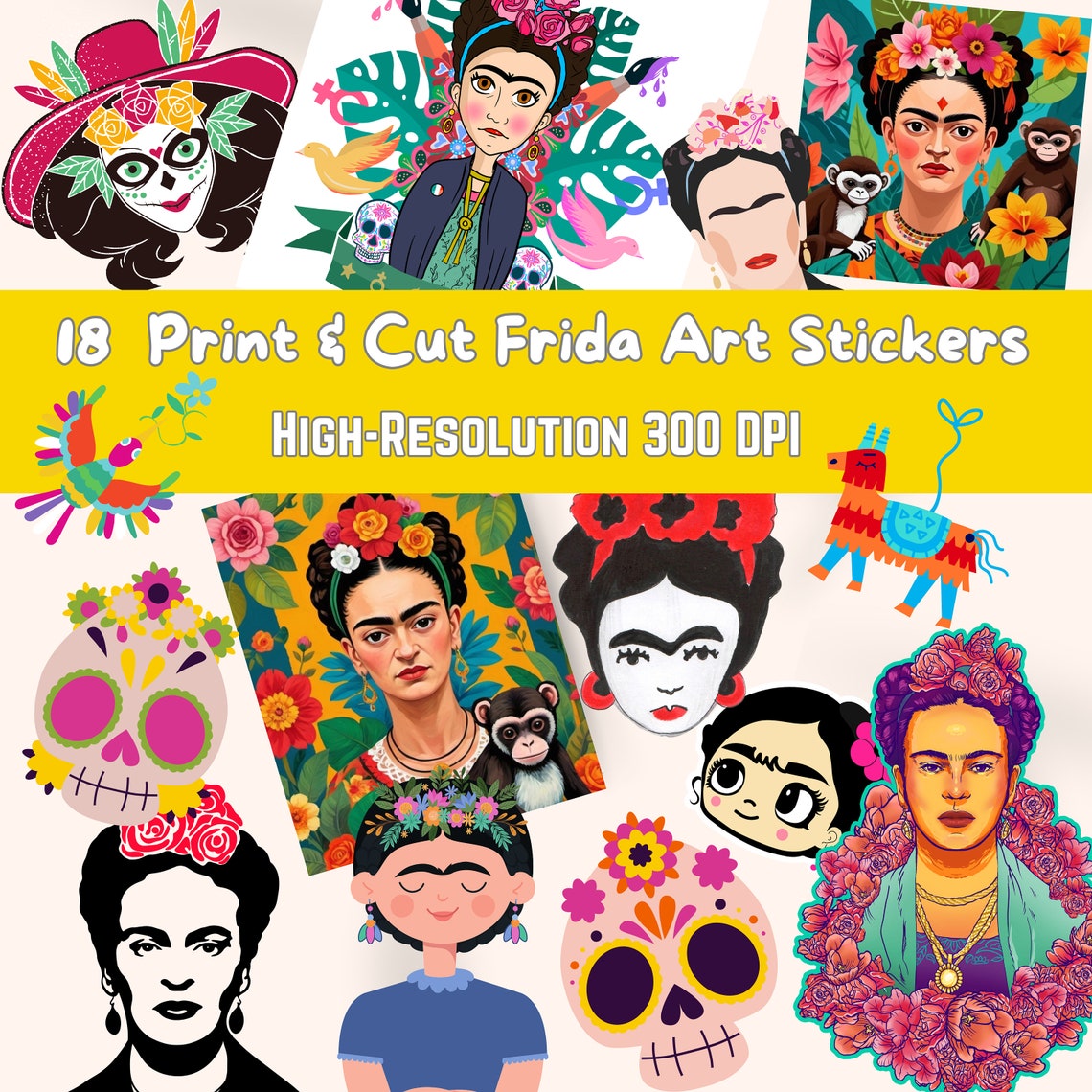Frida Kahlo-inspired Sticker Sheet Instant Downloadable Printable PNG ...