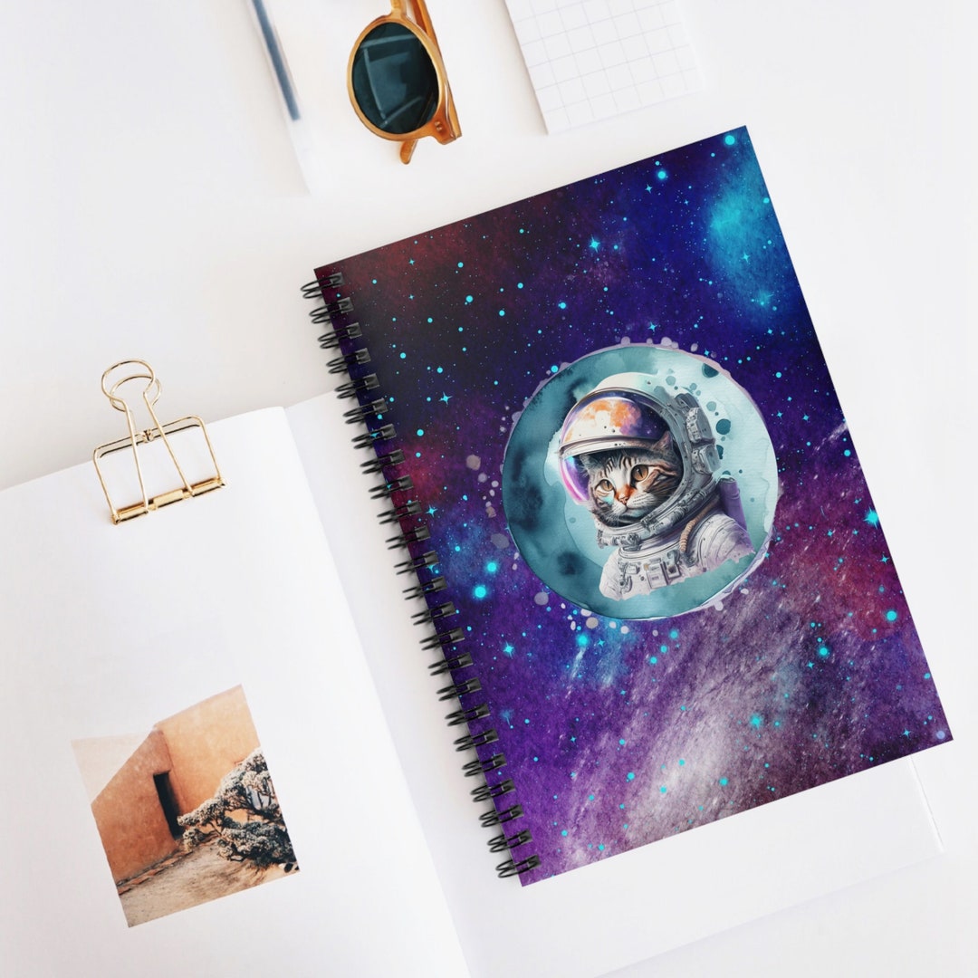 Space Cat Astronaut Surreal Outer Space Spiral Notebook - Ruled Line ...