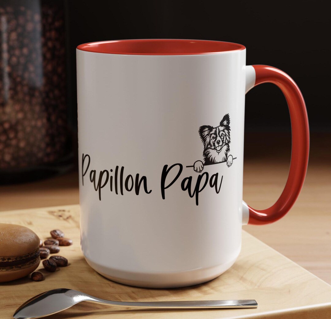 Papillon Papa Graphic Two-tone Coffee Mugs, 15oz, Dog Dad Mug ...