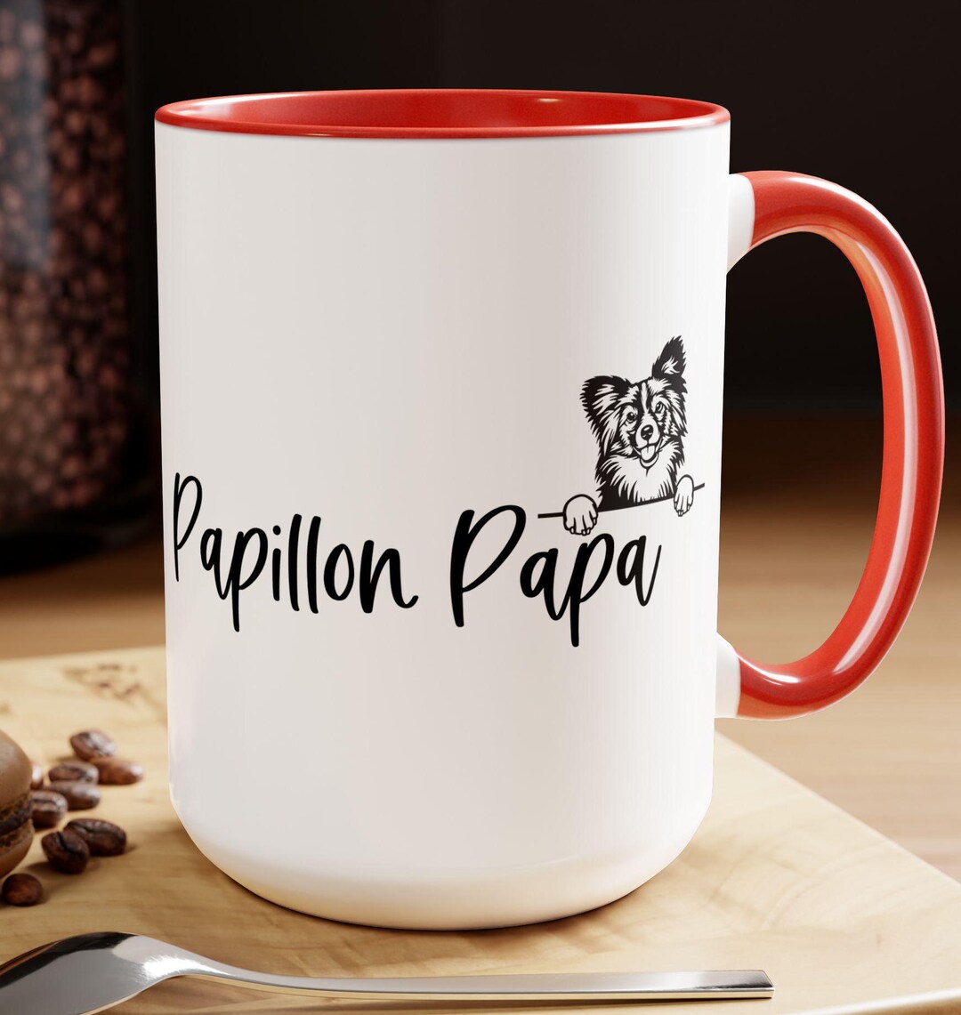 Papillon Papa Graphic Two-tone Coffee Mugs, 15oz, Dog Dad Mug ...
