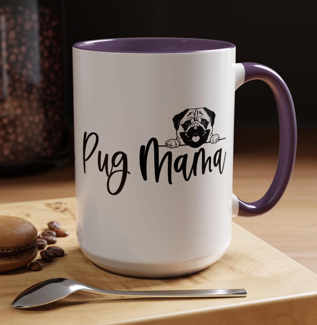 Pug Mama Graphic Two-tone Coffee Mugs, 15oz, Dog Mom Mug, Pug Mom Gift ...