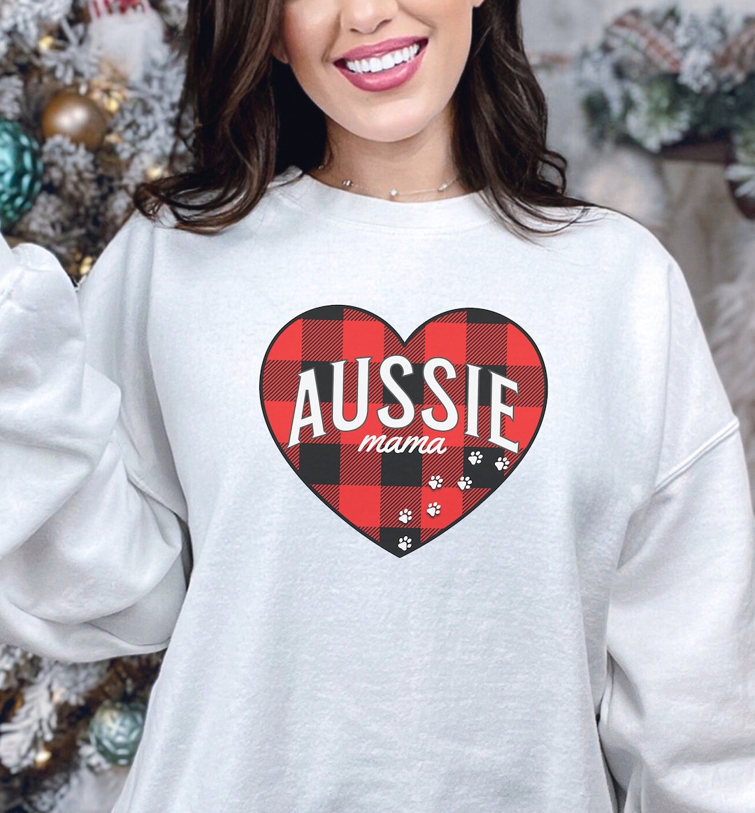 Aussie Mama Holiday Red Plaid Heart Unisex Heavy Blend™ Crewneck ...