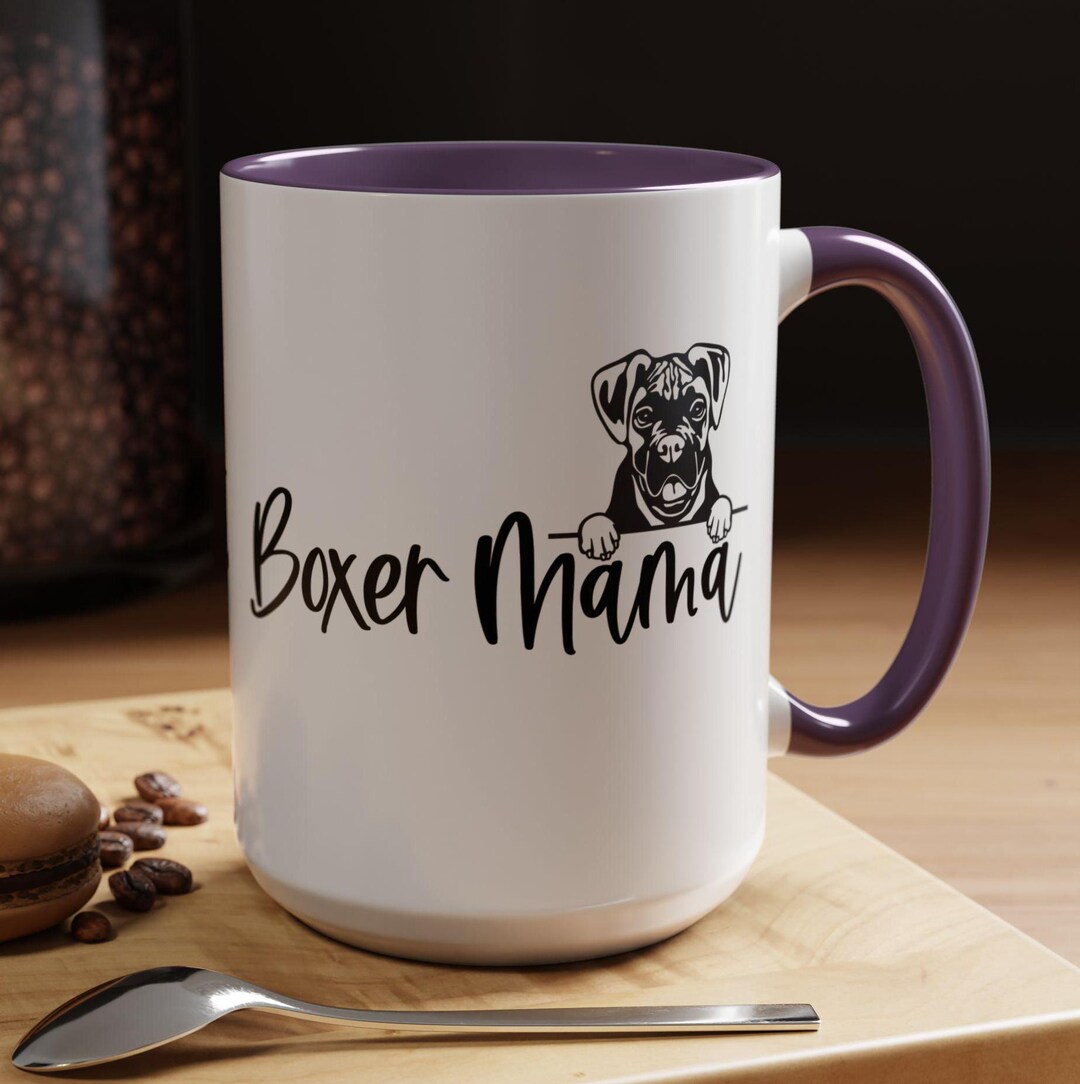Boxer Mama Graphic Two-tone Coffee Mugs, 15oz, Dog Mom Mug, Boxer Mom ...