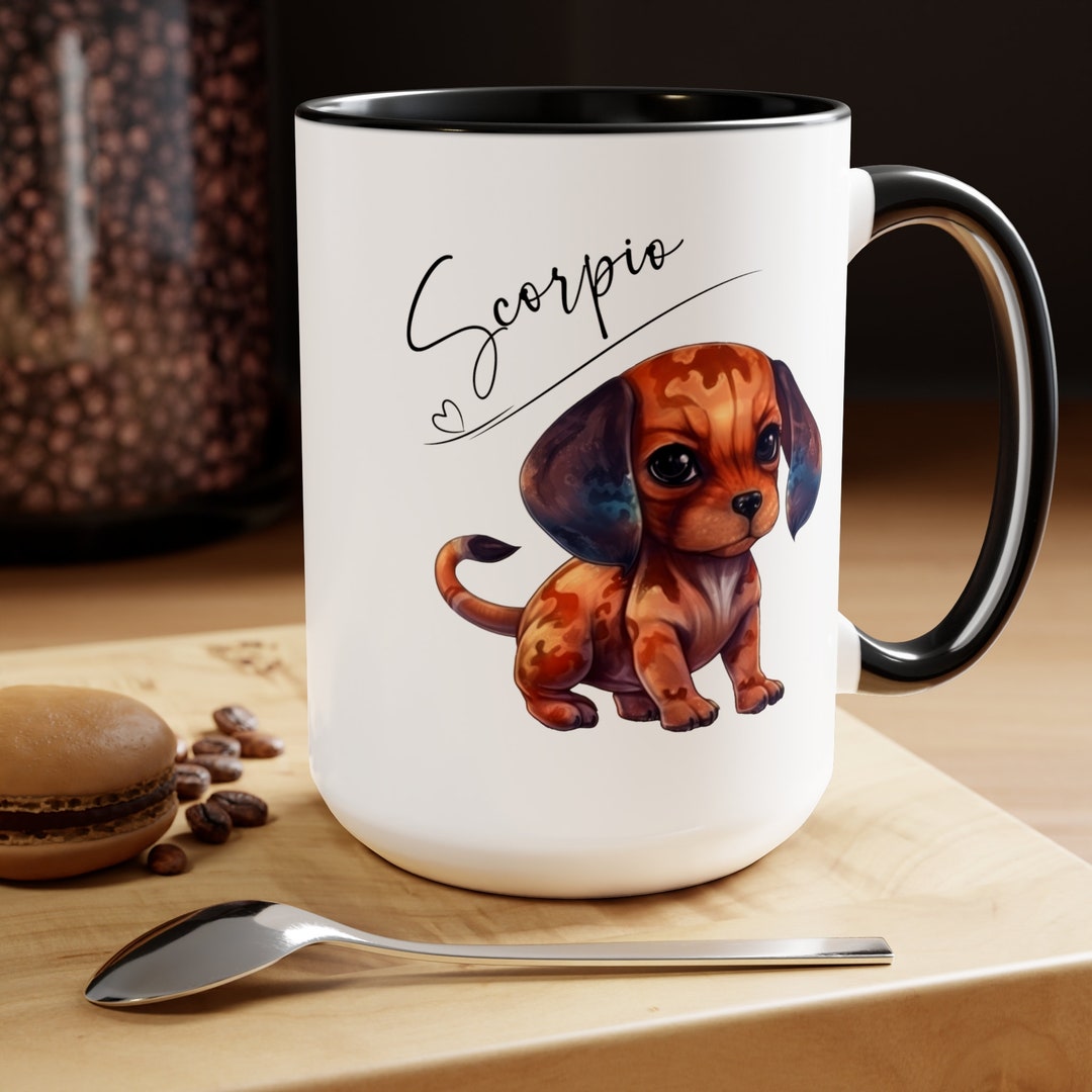 Scorpio Cute Dog Zodiac Two-tone Coffee Mug, 15oz | Zodiac Mug | Cute ...