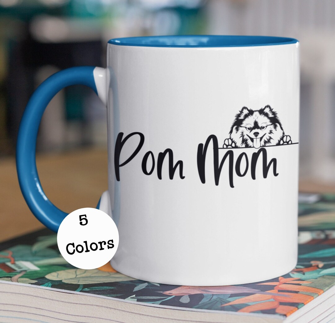 Pom Mom Graphic Two-tone Coffee Mugs, 15oz , 5 Colors Pomeranian Pom ...