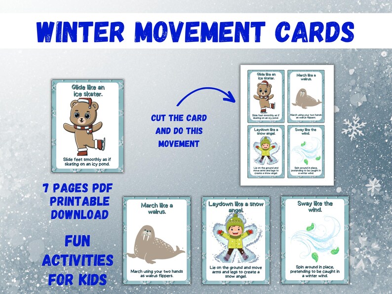 Winter Movement Cards for Kids, Printable Winter Gross Motor Activity ...