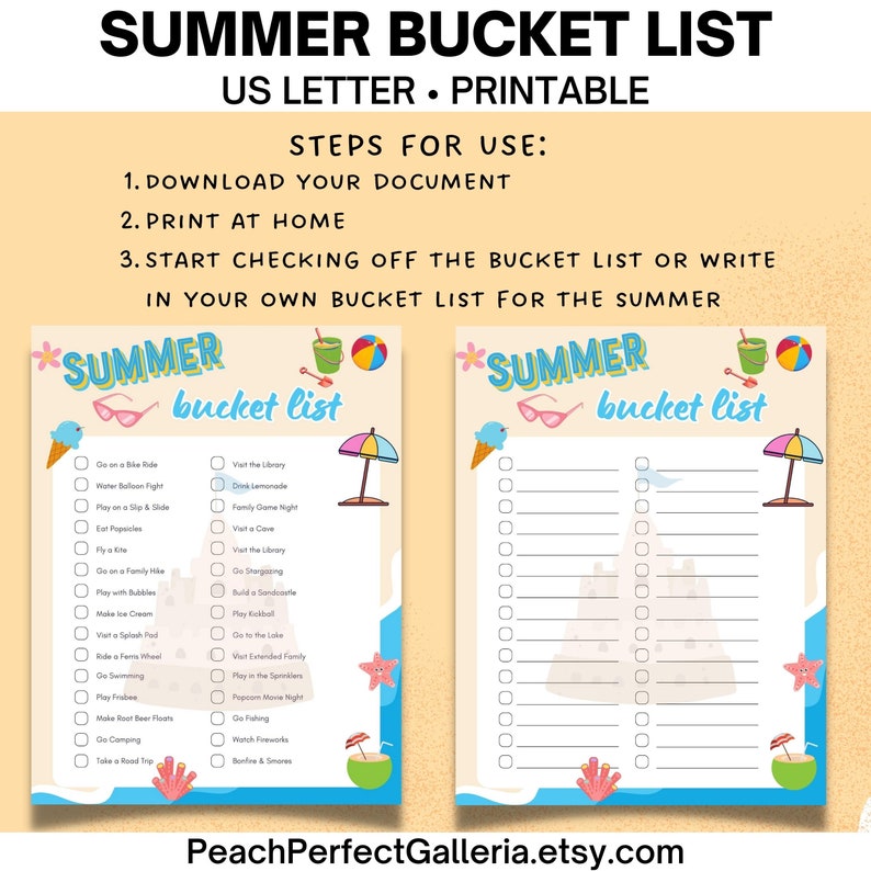 Summer Bucket List Printable, Summer Activity Planner, Kids Family ...