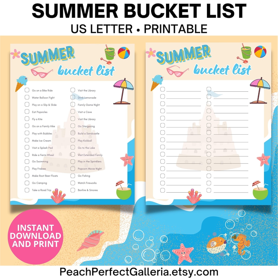 Summer Bucket List Printable, Summer Activity Planner, Kids Family ...