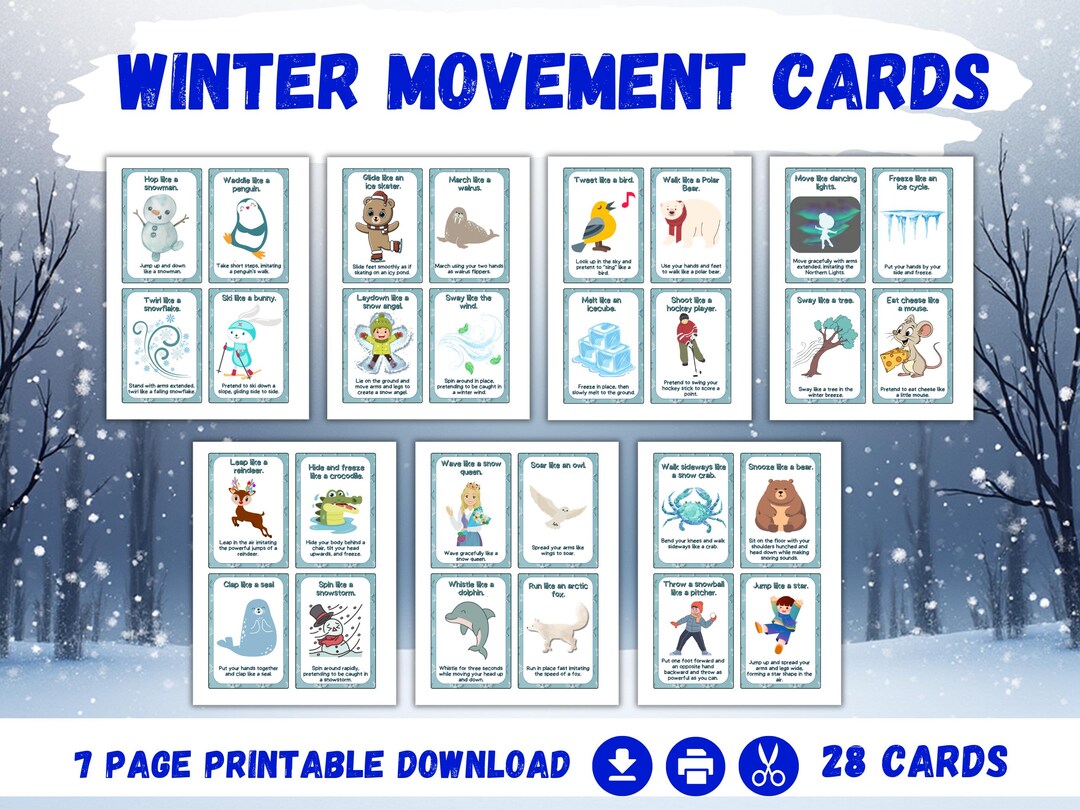 Winter Movement Cards for Kids, Printable Winter Gross Motor Activity ...