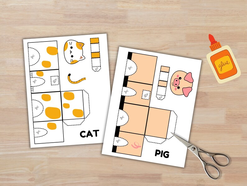 10 Printable 3D Farm Animals Craft, Pig, Cow, Chicken, Horse, Sheep ...