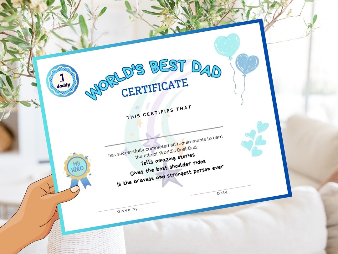 World's Best Dad Certificate Printable | Personalized Fathers Day Gift ...