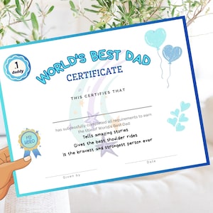 World's Best Dad Certificate Printable | Personalized Fathers Day Gift ...