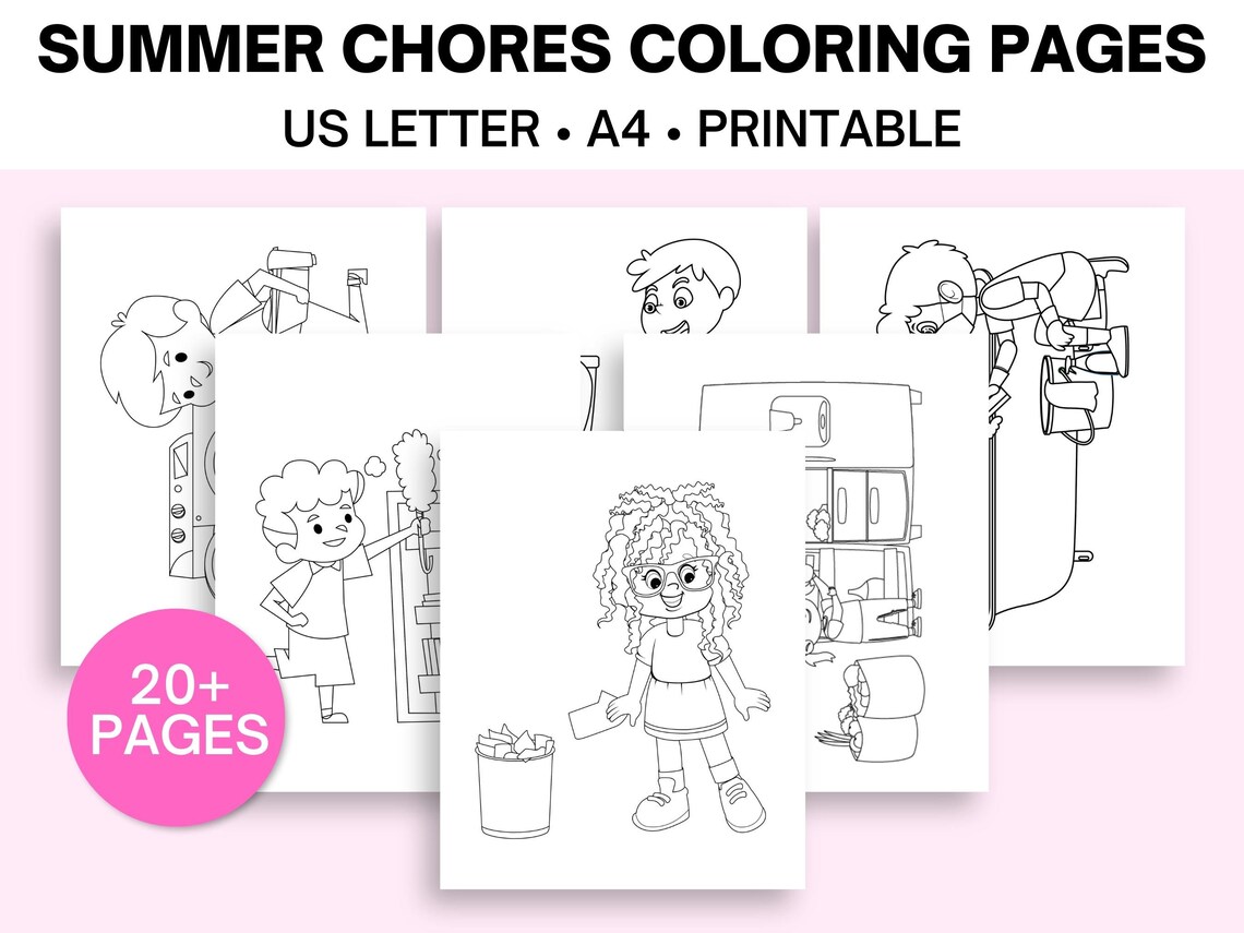 Summer Chores Coloring, Kids Coloring Pages, Summer Fun Coloring, Kids ...