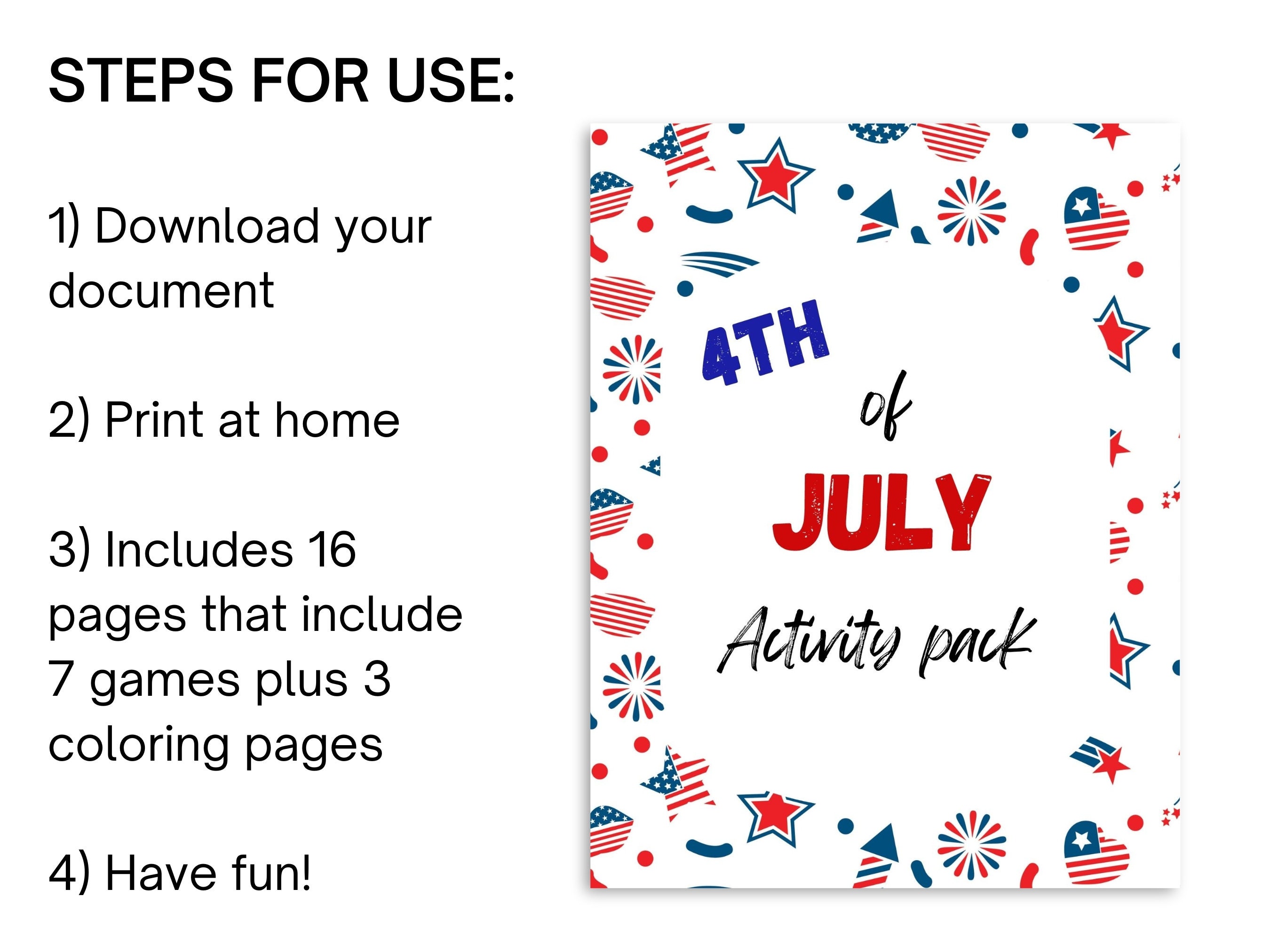 4th of July Activity Pack, Printable Independence Day Activities ...