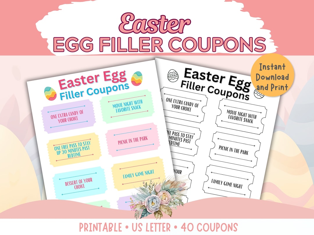 Easter Egg Filler Coupons Printable for Egg Hunt, Easter Bunny Coupon ...