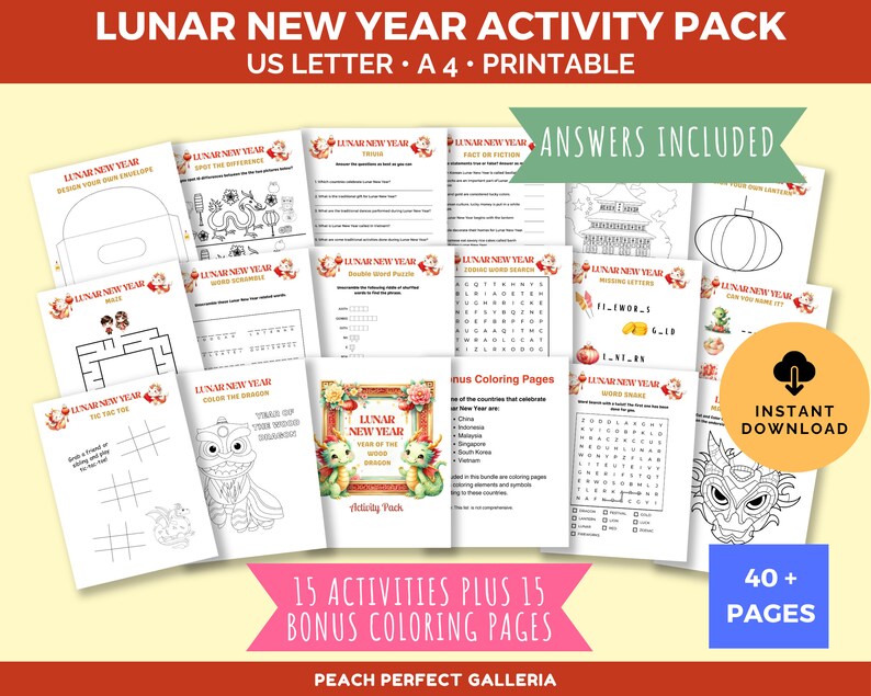 Lunar New Year Activity Pack for 2024 Year of the Wood Dragon, Chinese ...