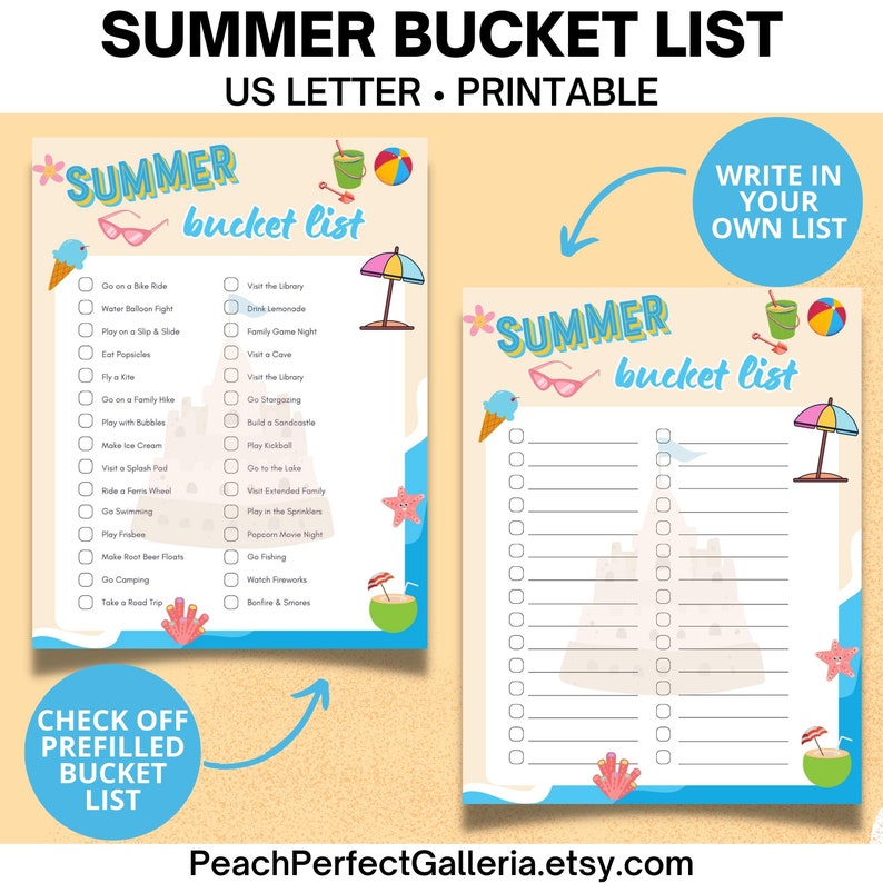 Summer Bucket List Printable, Summer Activity Planner, Kids Family ...