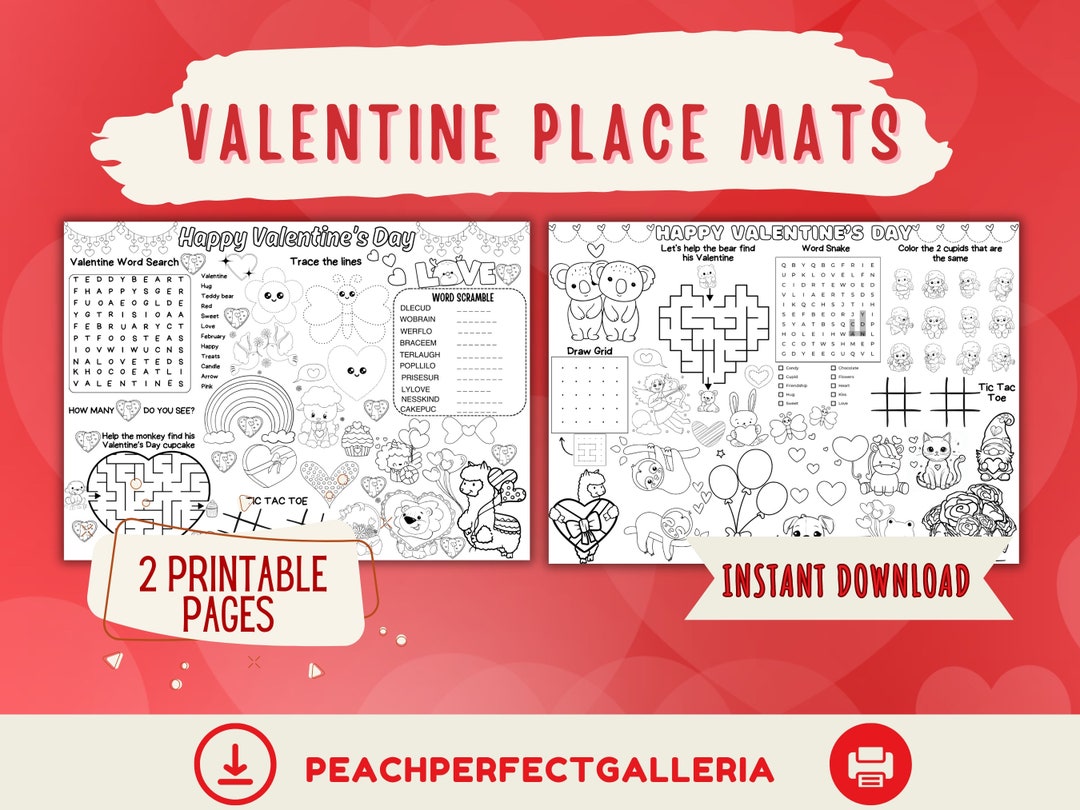 Printable Valentine Activity and Coloring Placemats for Kids for ...