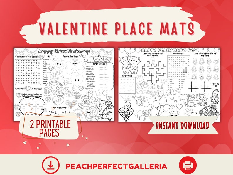 Printable Valentine Activity and Coloring Placemats for Kids for ...
