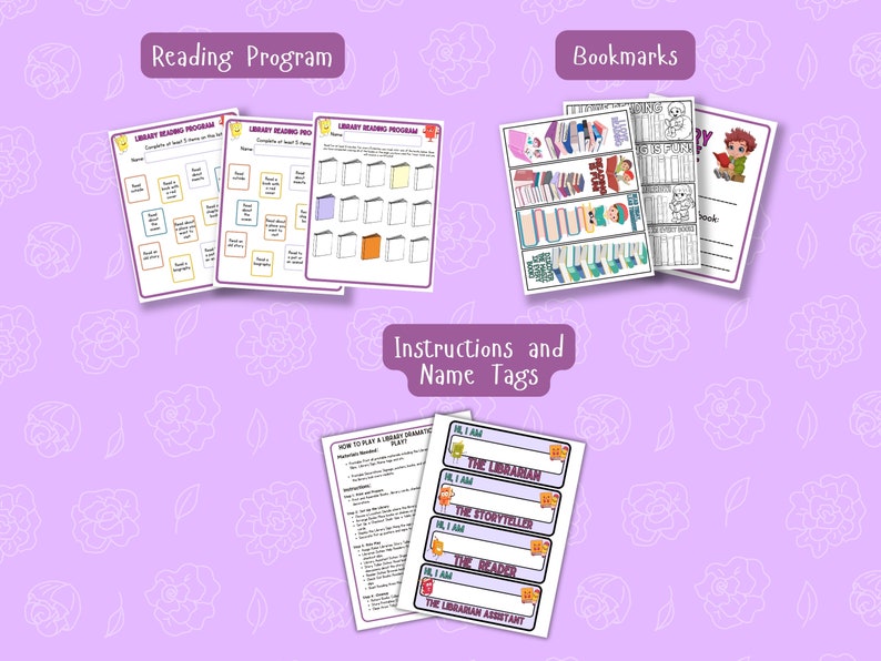 My Library Pretend Play Printable Cool Purple-pink Kids Dramatic Play ...