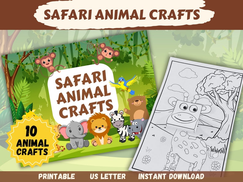 10 Safari Animals Craft Printable, Fun DIY Crafts for Kids, Cut and ...