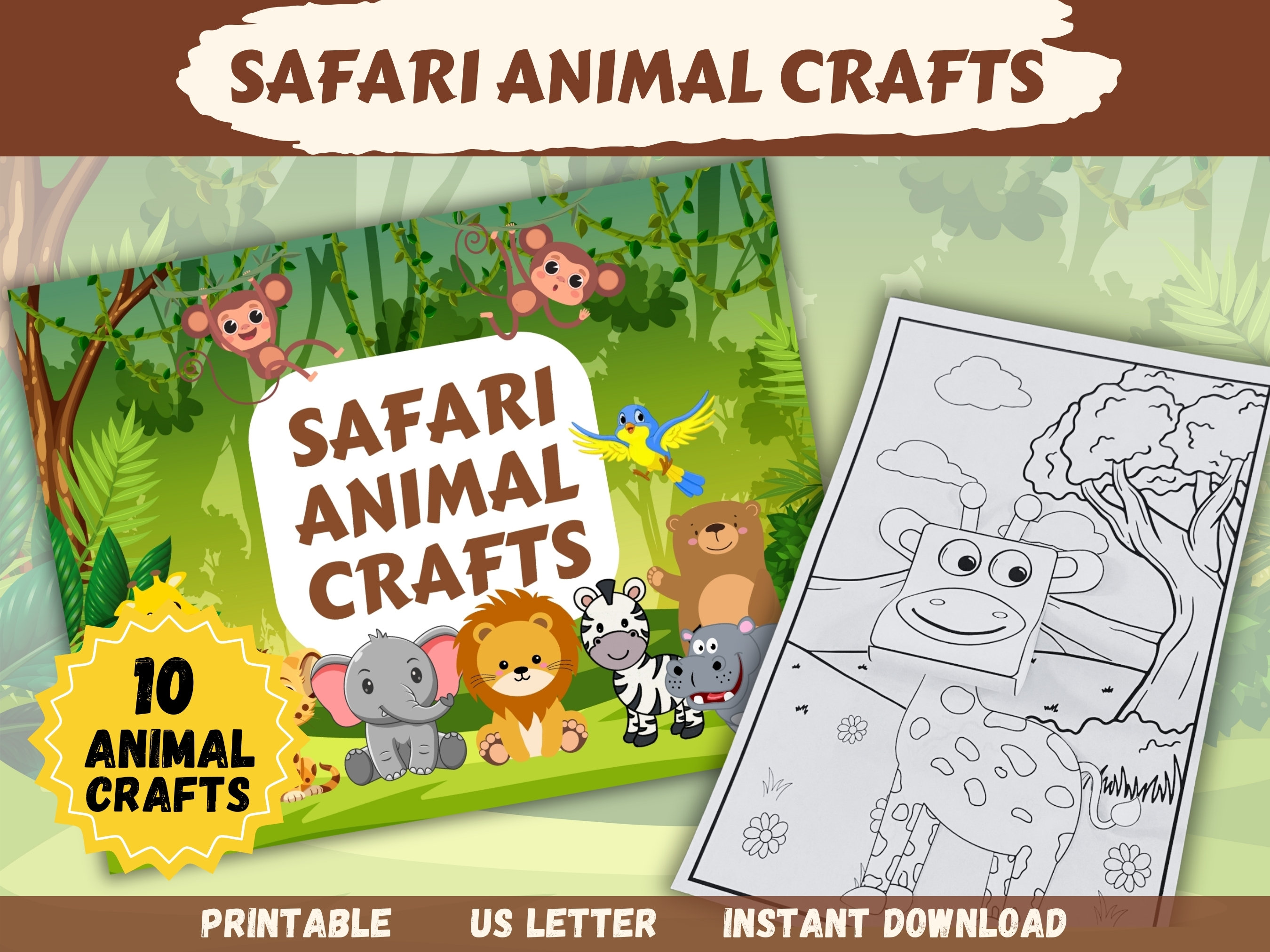 10 Safari Animals Craft Printable, Fun DIY Crafts for Kids, Cut and ...