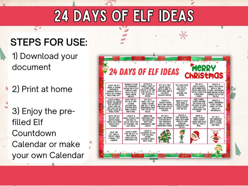 24 Days of Elf Ideas Calendar Printable – Fun and Easy Christmas Elf ...