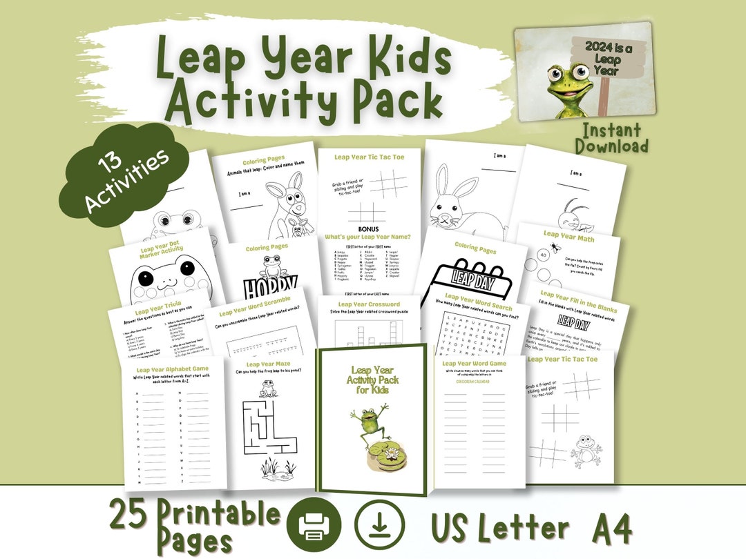 Leap Year Activity Pack of Educational Puzzles, Games, and Coloring Fun ...