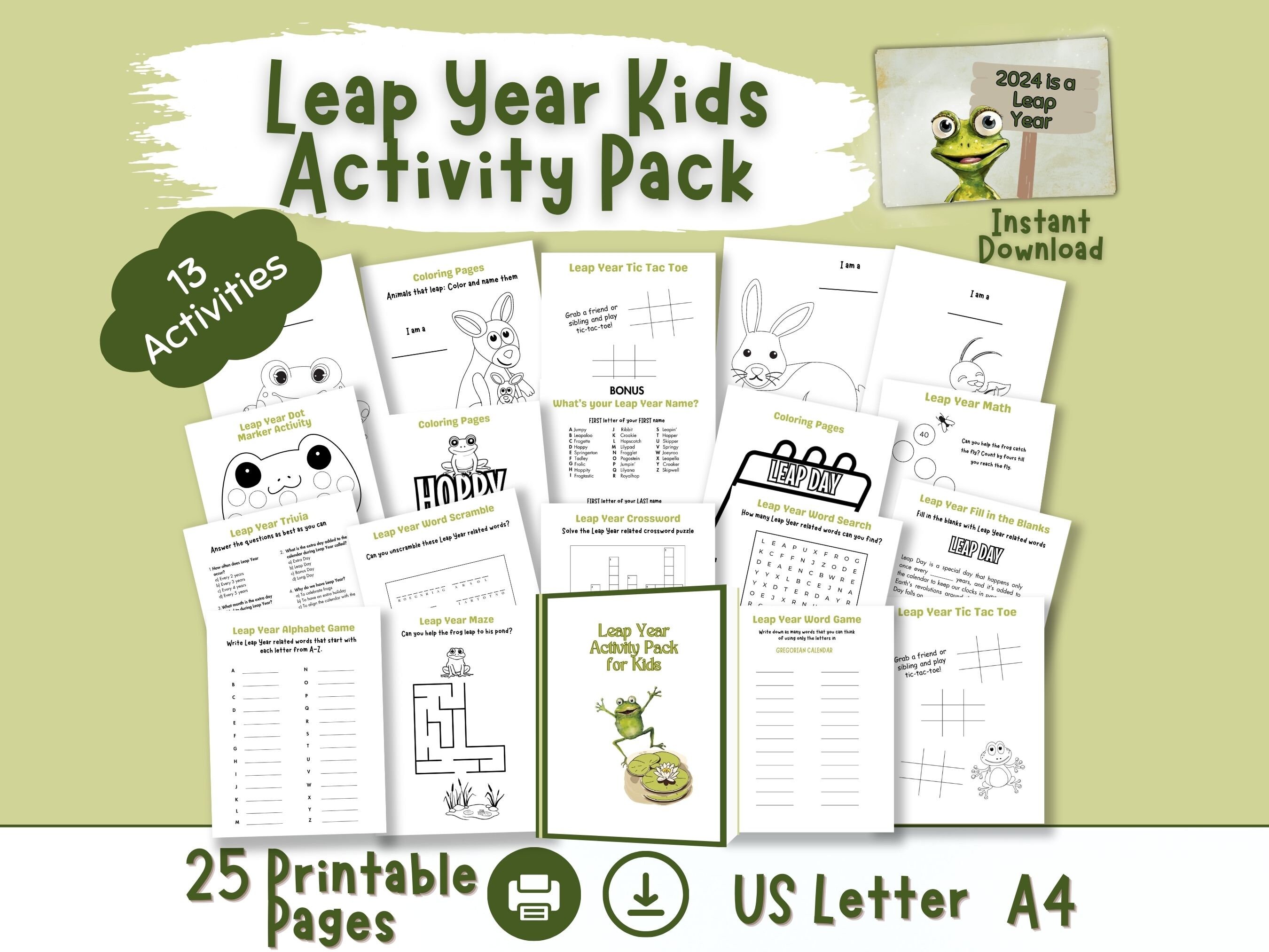 Leap Year Activity Pack of Educational Puzzles, Games, and Coloring Fun ...
