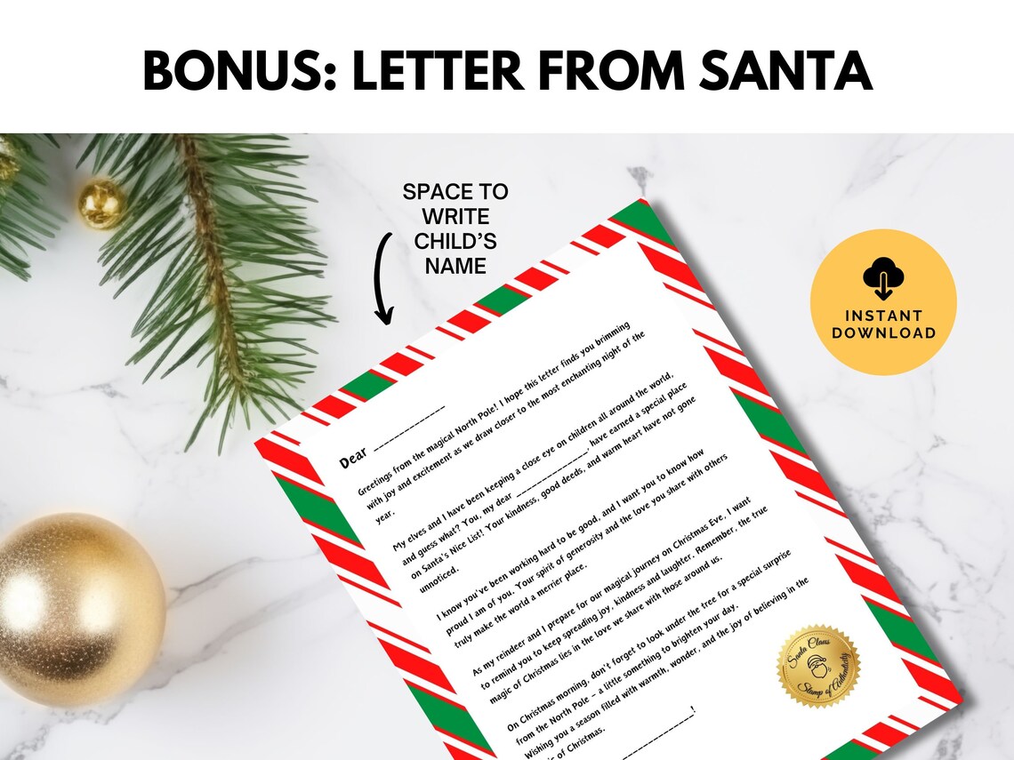 Santa's Nice List Certificate and Letter From Santa for Kids, Christmas ...