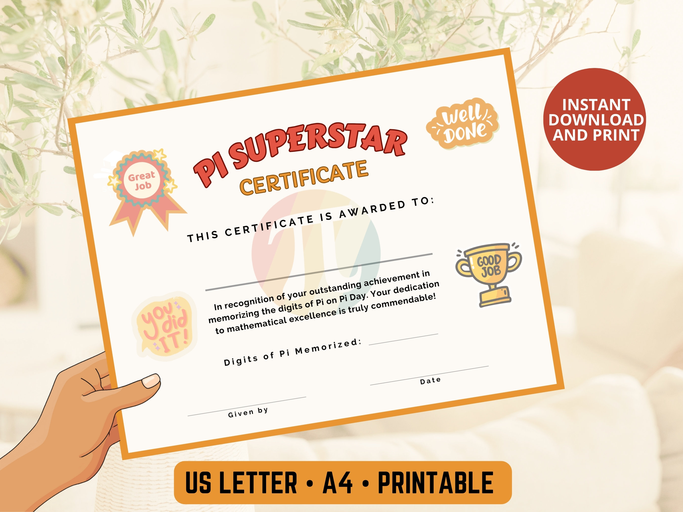 Customizable Pi Superstar Certificate Printable to Reward Kids Math ...