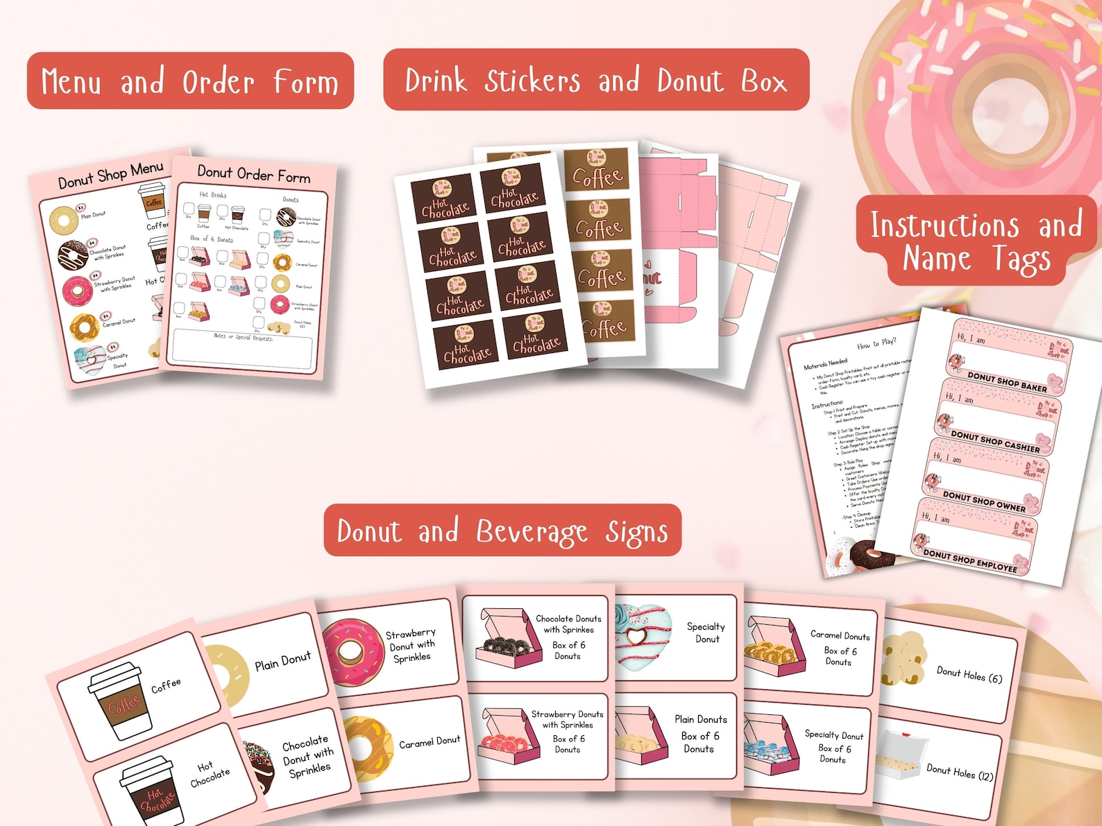 My Donut Shop Pretend Play Printable - Kids Dramatic Play Set for Home ...