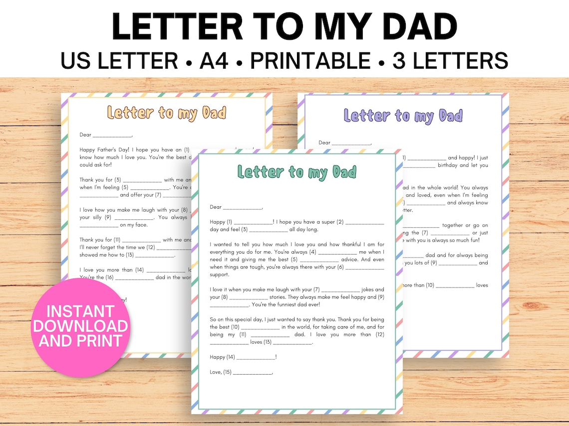 Letter to My Dad | Fathers Day Printable | Father’s Day Gift | Gift for ...