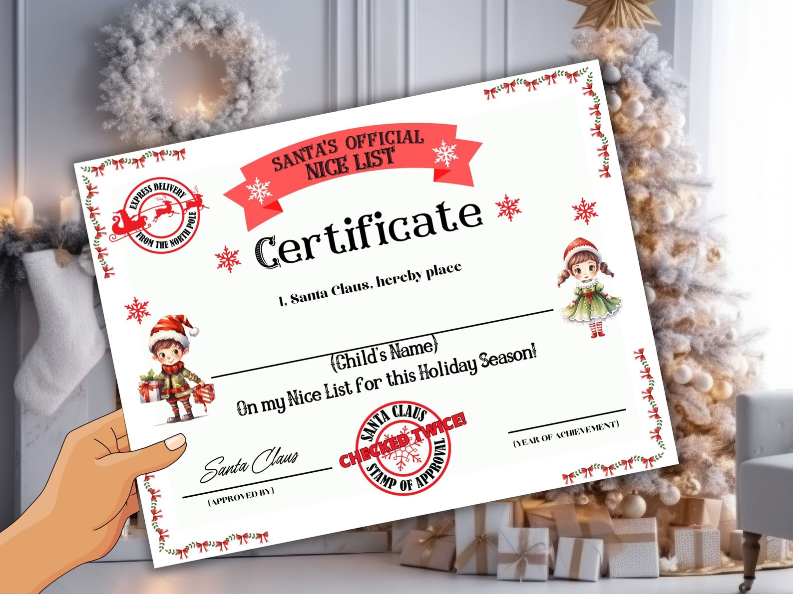 Santa's Nice List Certificate and Letter From Santa for Kids, Christmas ...