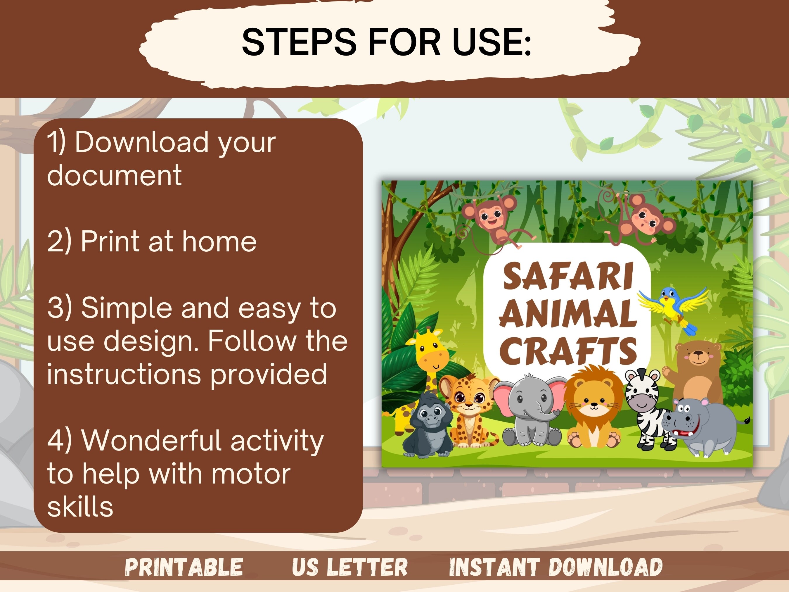10 Safari Animals Craft Printable, Fun DIY Crafts for Kids, Cut and ...