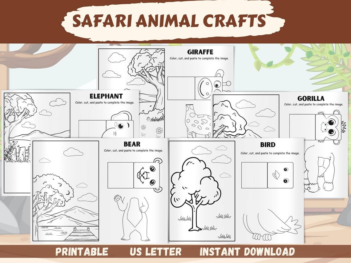 10 Safari Animals Craft Printable, Fun DIY Crafts for Kids, Cut and ...