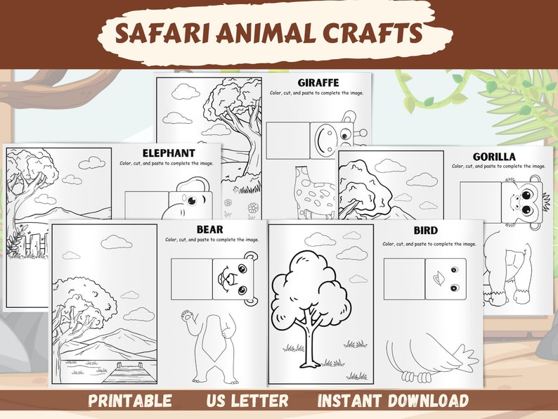 10 Safari Animals Craft Printable, Fun DIY Crafts for Kids, Cut and ...