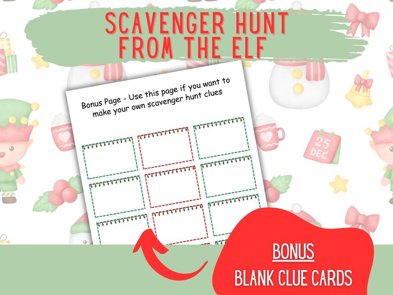 Elf Scavenger Hunt Printable - Fun Elf Games for Kids, Holiday Family ...