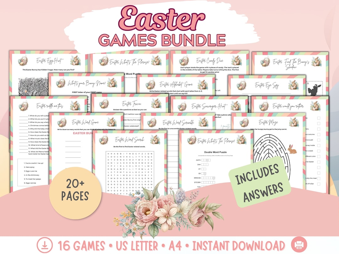 Easter Games Bundle Printable for Kids and Adults for Fun Teens Party ...