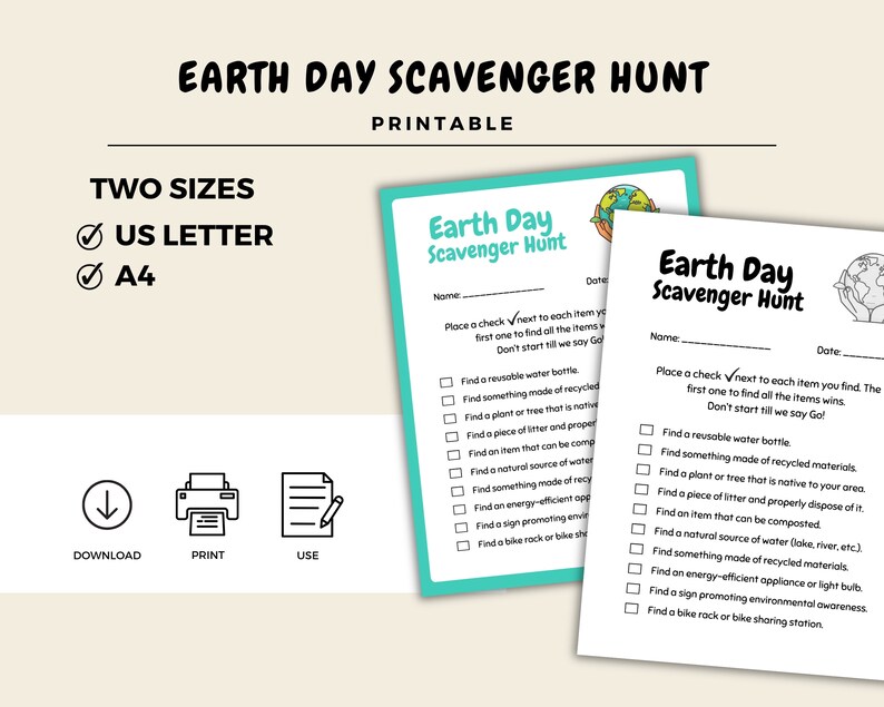 Earth Day Nature Scavenger Hunt, Outdoor Treasure Hunt Printable, Kids ...