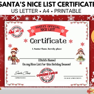 Santa's Nice List Certificate and Letter From Santa for Kids, Christmas ...