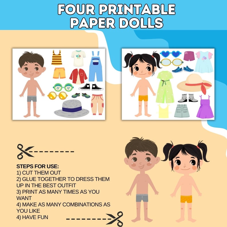 Dress up Printable Paper Dolls Kit Activity Craft, Girls & Boys ...