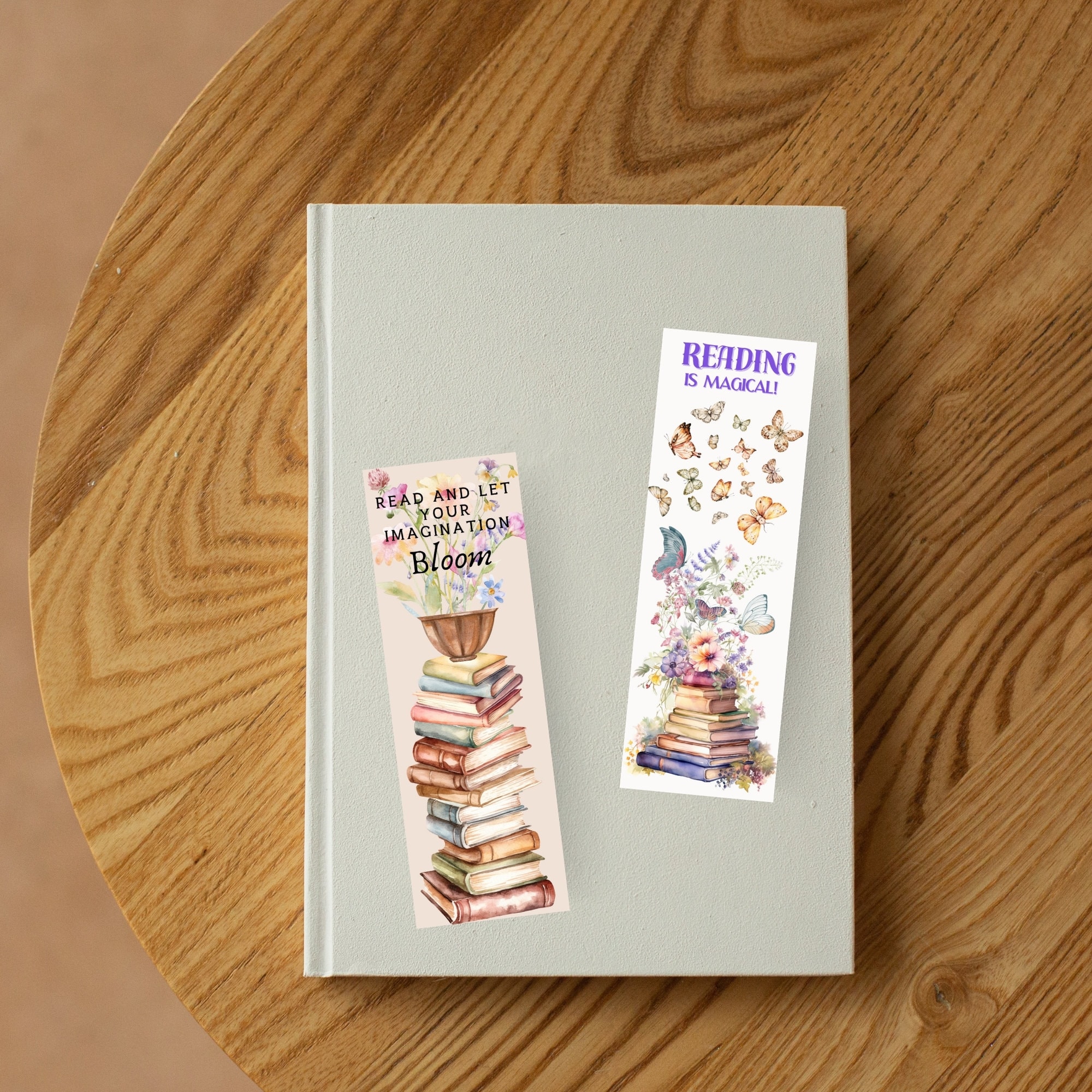 Stacked Books Floral Printable Bookmarks Set, Perfect Gift for Book ...