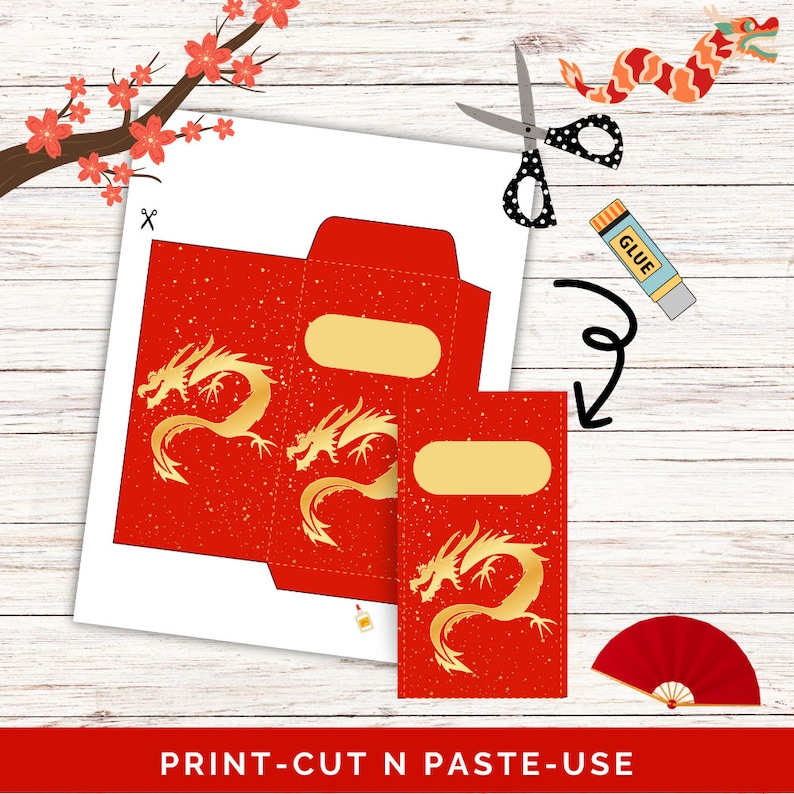 Printable Red Envelopes for Lunar New Year, 2025 Year of the Wood Snake ...