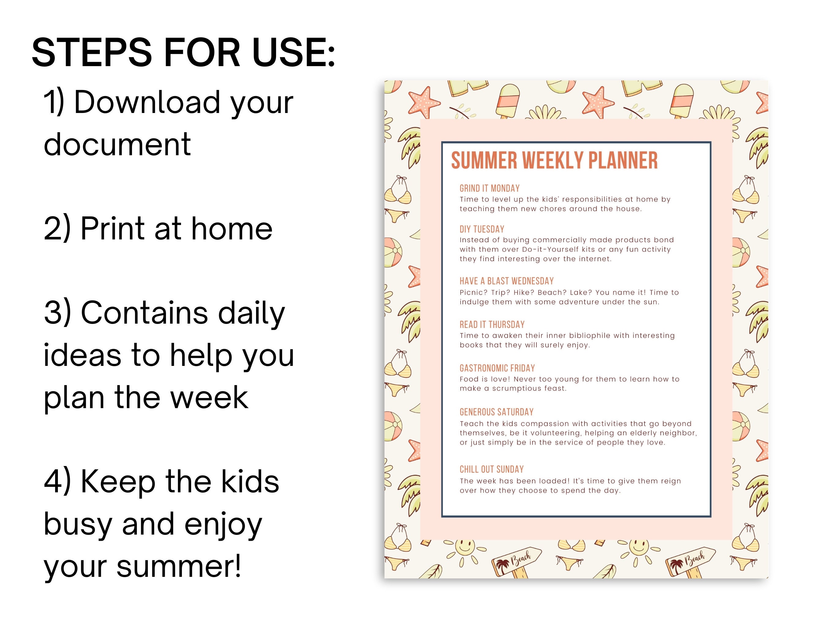 Summer Weekly Planner | Kids Activities | Family Calendar | Summer ...