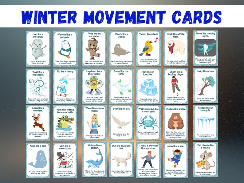 Winter Movement Cards for Kids, Printable Winter Gross Motor Activity ...