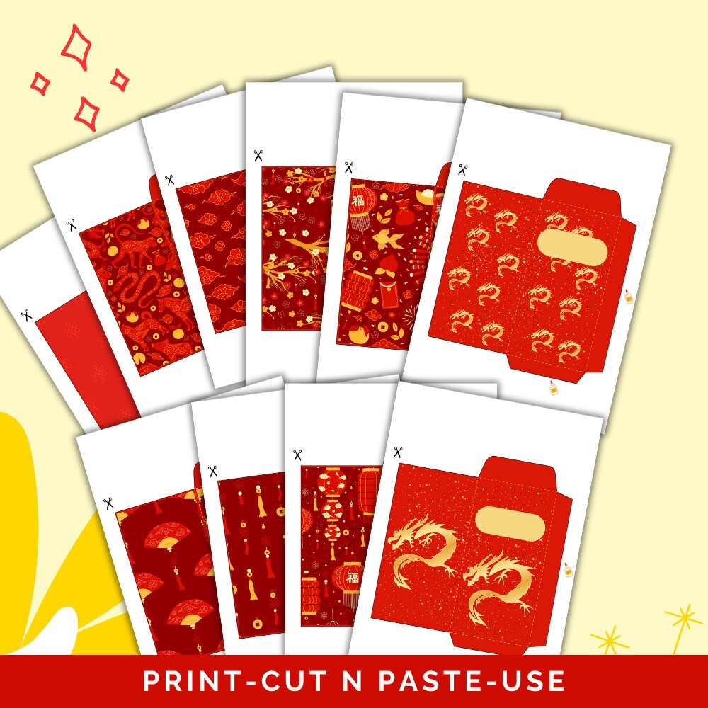 Printable Red Envelopes for Lunar New Year, 2025 Year of the Wood Snake ...