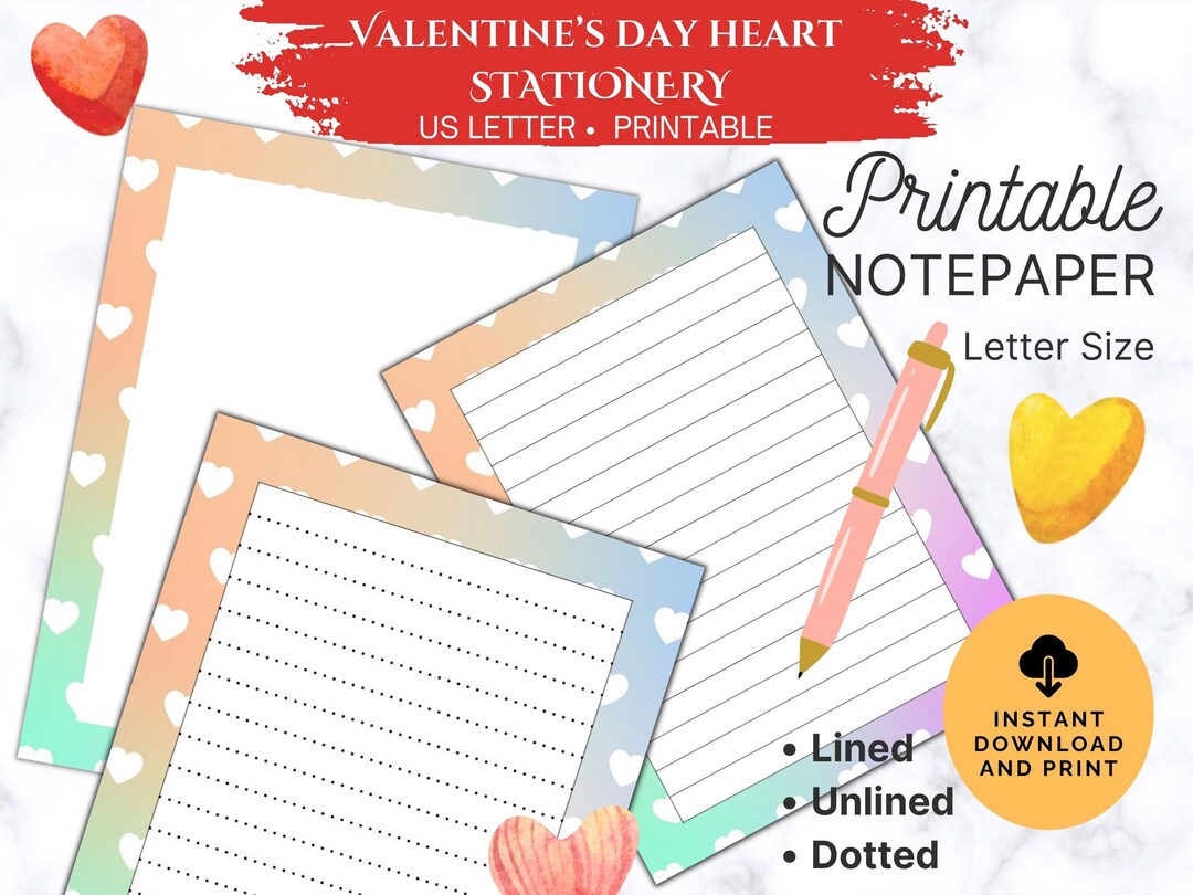 Heart Stationery for Valentine’s Day, Birthday or Anniversary and Last ...