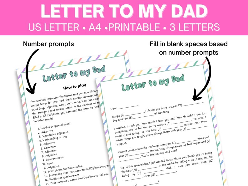 Letter to My Dad | Fathers Day Printable | Father’s Day Gift | Gift for ...